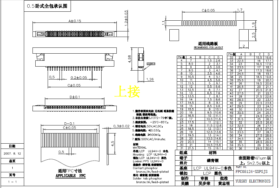 FPC 1.2H 0.5PH 抽屉上接式 （FPC05124-XXPSJS）-产品中心-深圳市乐凯精密电子有限公司官方网